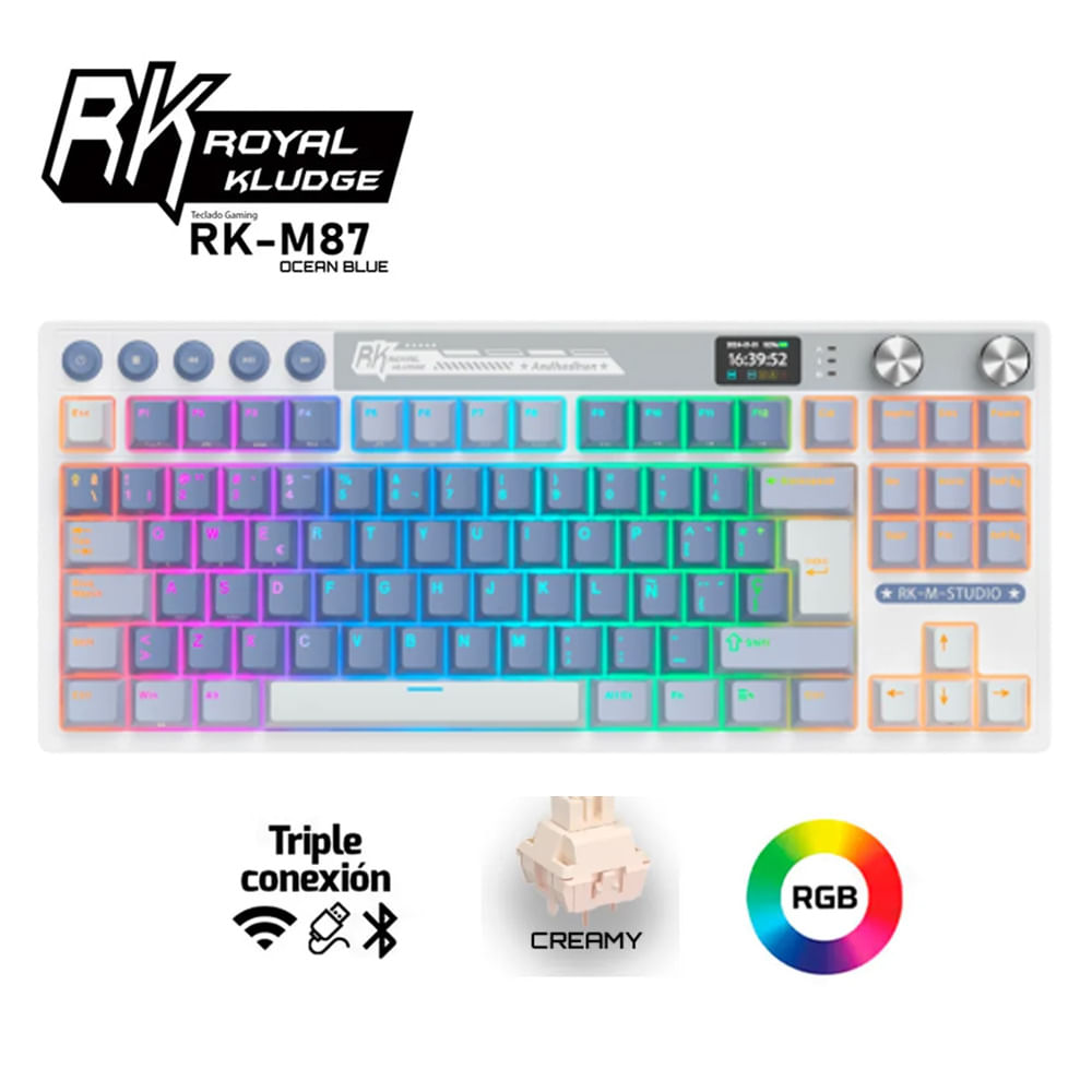 Teclado Royal Kludge RK M87 TKL Inalambrico OCEAN BLUE - CREAMY SWITCH ...