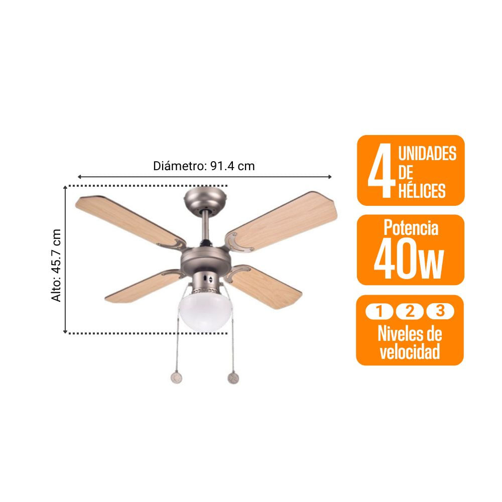Ventilador de Techo Orange Napoles 36" 4 Aspas 1 Luz Marrón - Promart