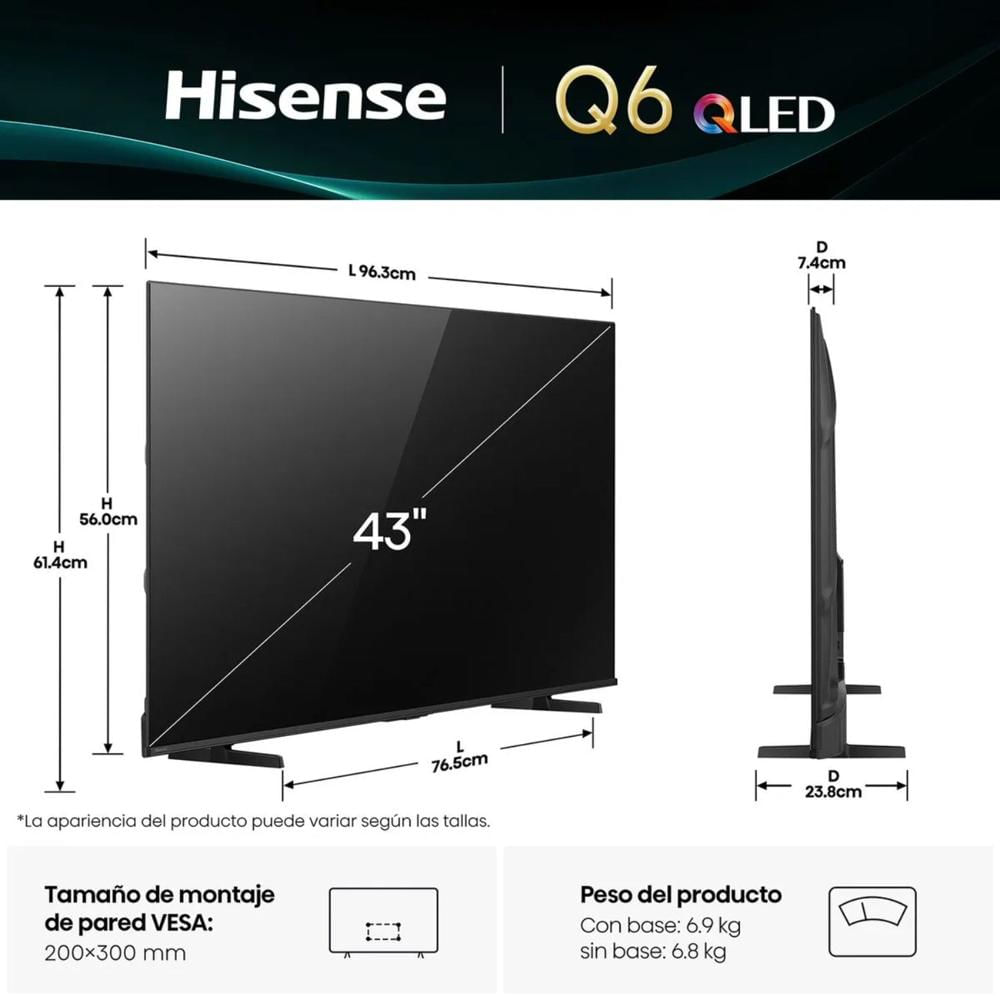 Televisor HISENSE Smart TV 43 QLED Uhd 4K Vidaa - Promart