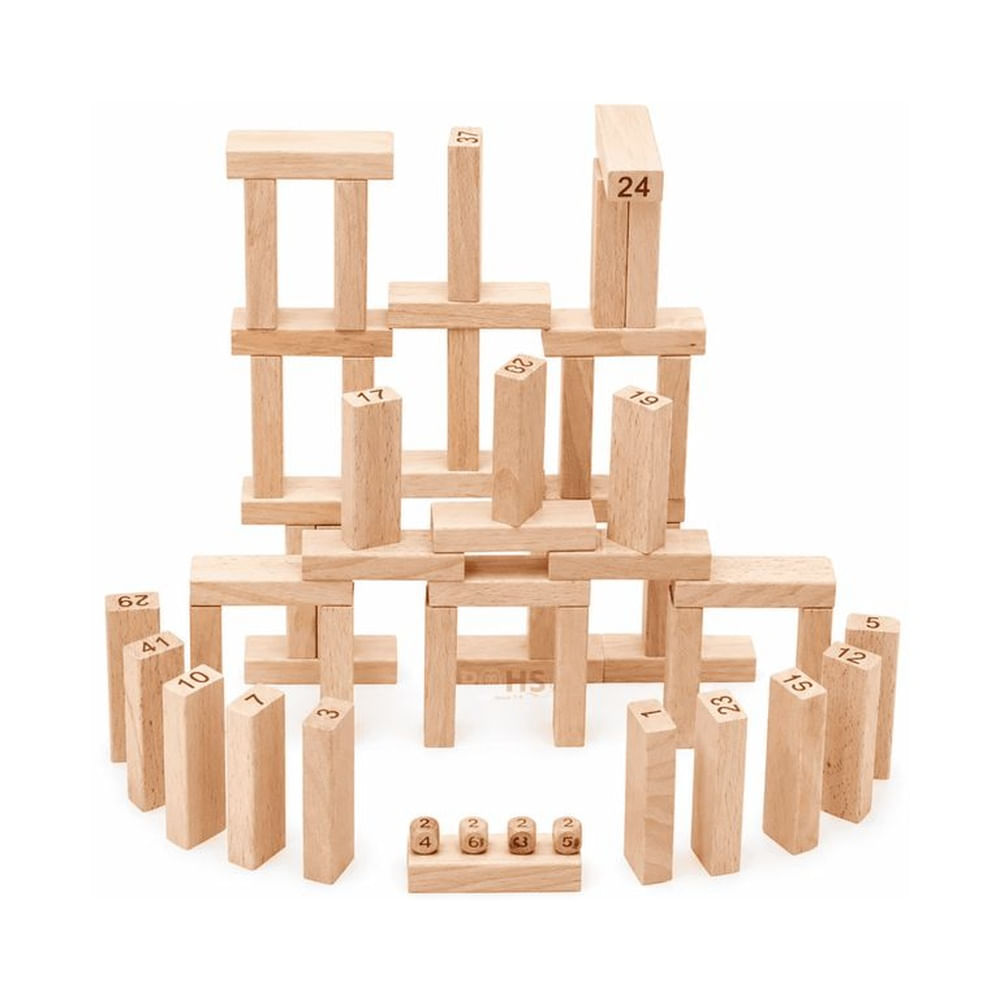 Juego De Bloques Tipo Jenga De Madera Numerado 54 Piezas Con Dados ...