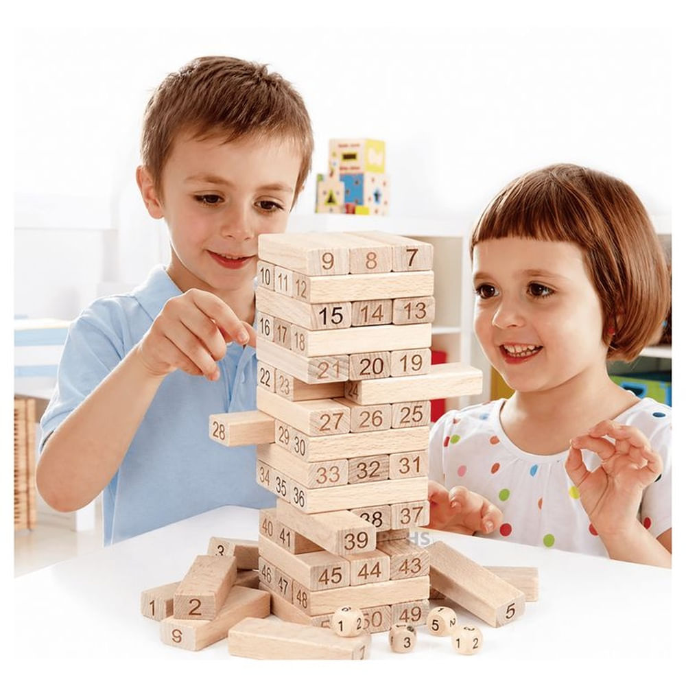 Juego De Bloques Tipo Jenga De Madera Numerado 54 Piezas Con Dados ...