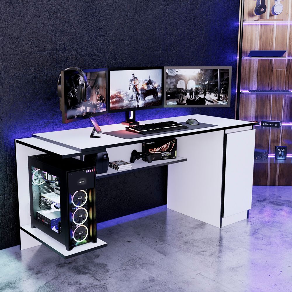 Escritorio Gamer NRO02 Movenda Muebles 167cm Blanco - Promart