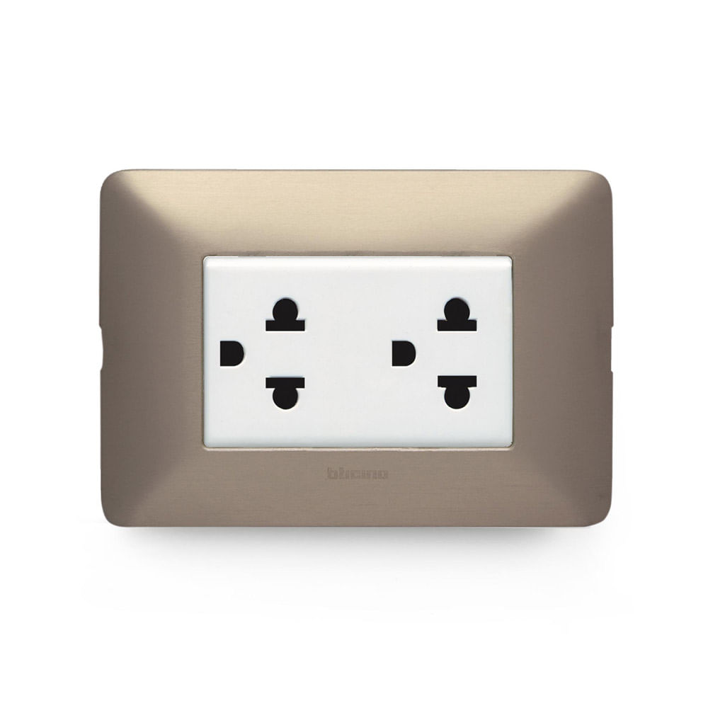 Tomacorriente Doble Universal 2P + L/T Champagne - Promart