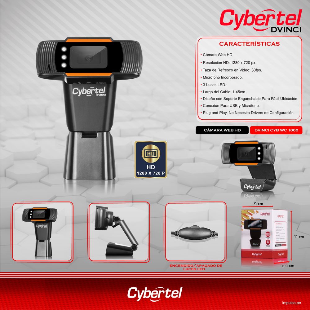 Cámara Web HD con Micrófono Cybertel WC1000 1280px x 720px Enganchable ...