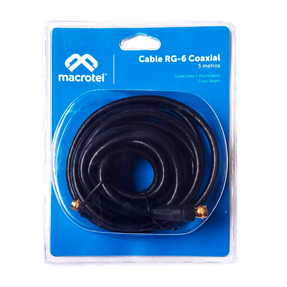 Cable Coaxial Macrotel RG6 Negro Terminal 5m - Promart