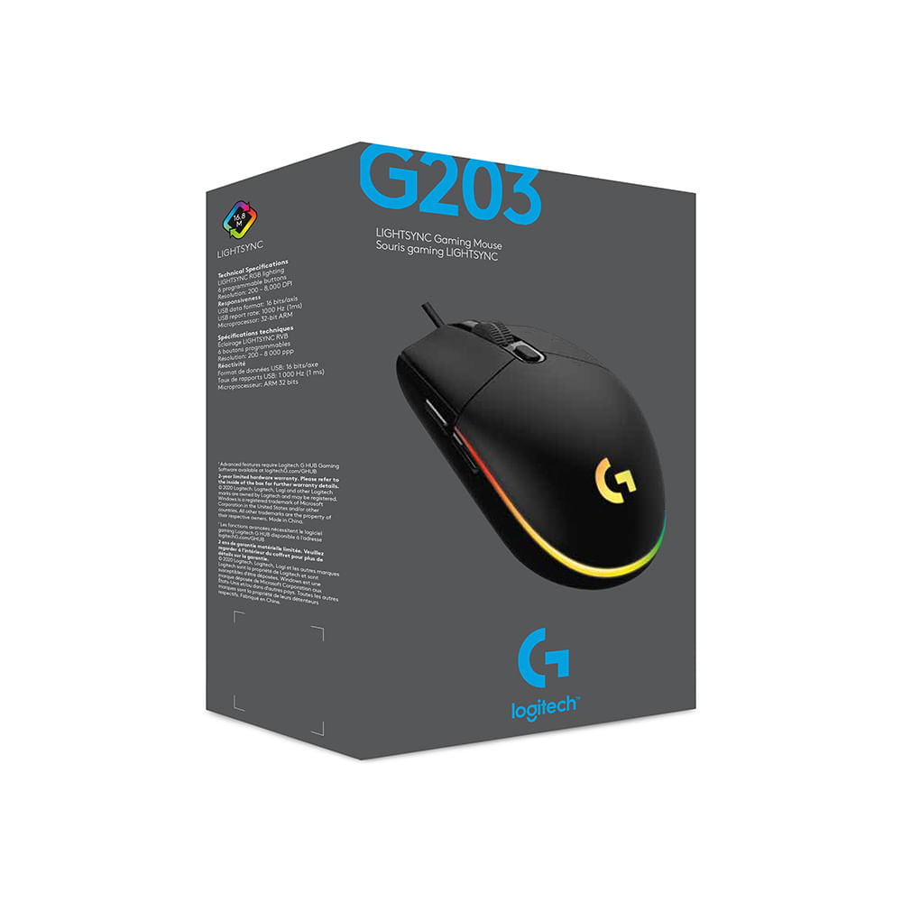 Mouse Logitech G203 Lightsync 8000 DPI, RBG, Black - Promart