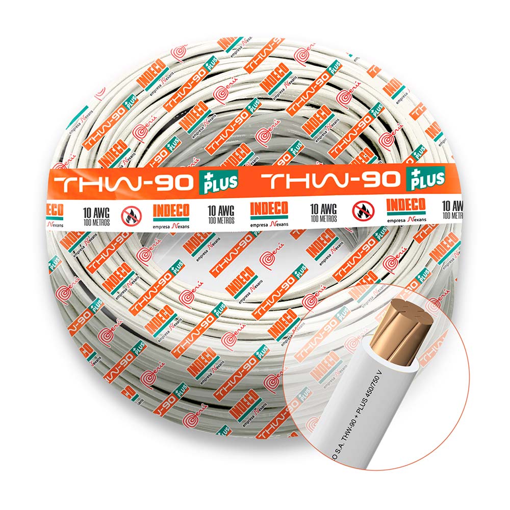 Cable THW-90 +plus 450/750 V 10 AWG Blanco 100m Indeco - Promart