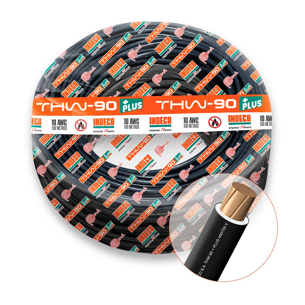 Cable THW-90 +plus 450/750 V 10 AWG Negro 100m Indeco - Promart