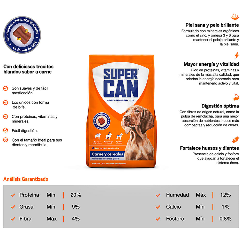 Comida para Perros SUPERCAN Adultos Razas Medianas y Grandes Sabor ...