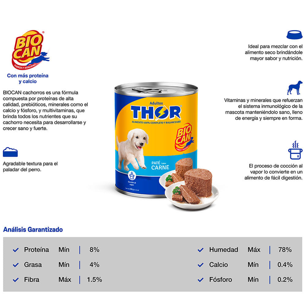 Comida para Perros THOR Pate de Carne para Cachorros Lata 330g - Promart