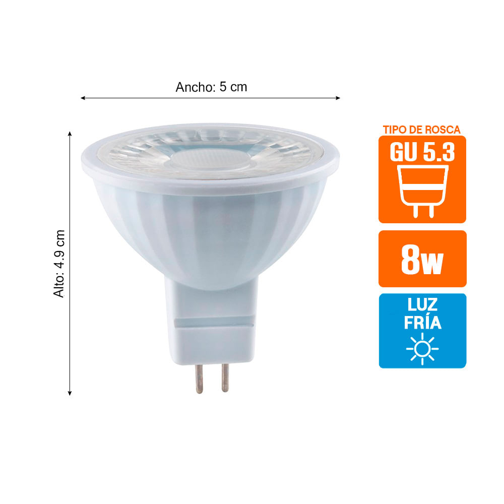 Foco LED Gu5.3 8W Luz Blanca - Promart
