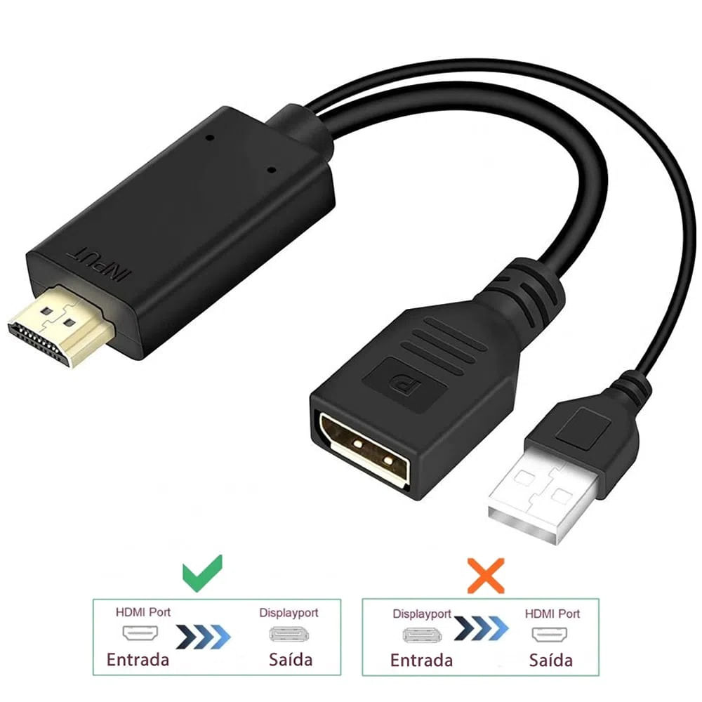 Adaptador Convertidor HDMI a Displayport 4k HDMI a DP Negro - Promart