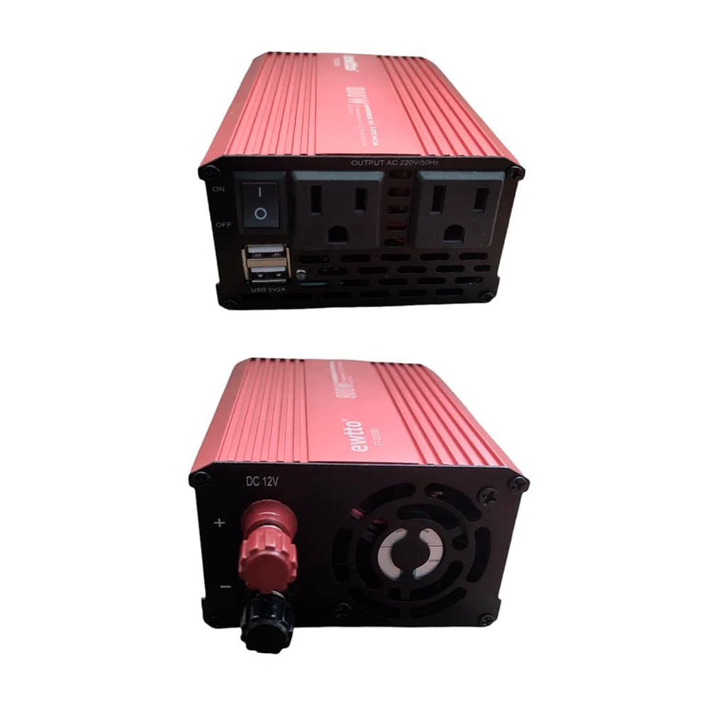 Inversor De Corriente 12v A 220v Ac 2 Usb 800w Power Ewtto Rojo - Promart