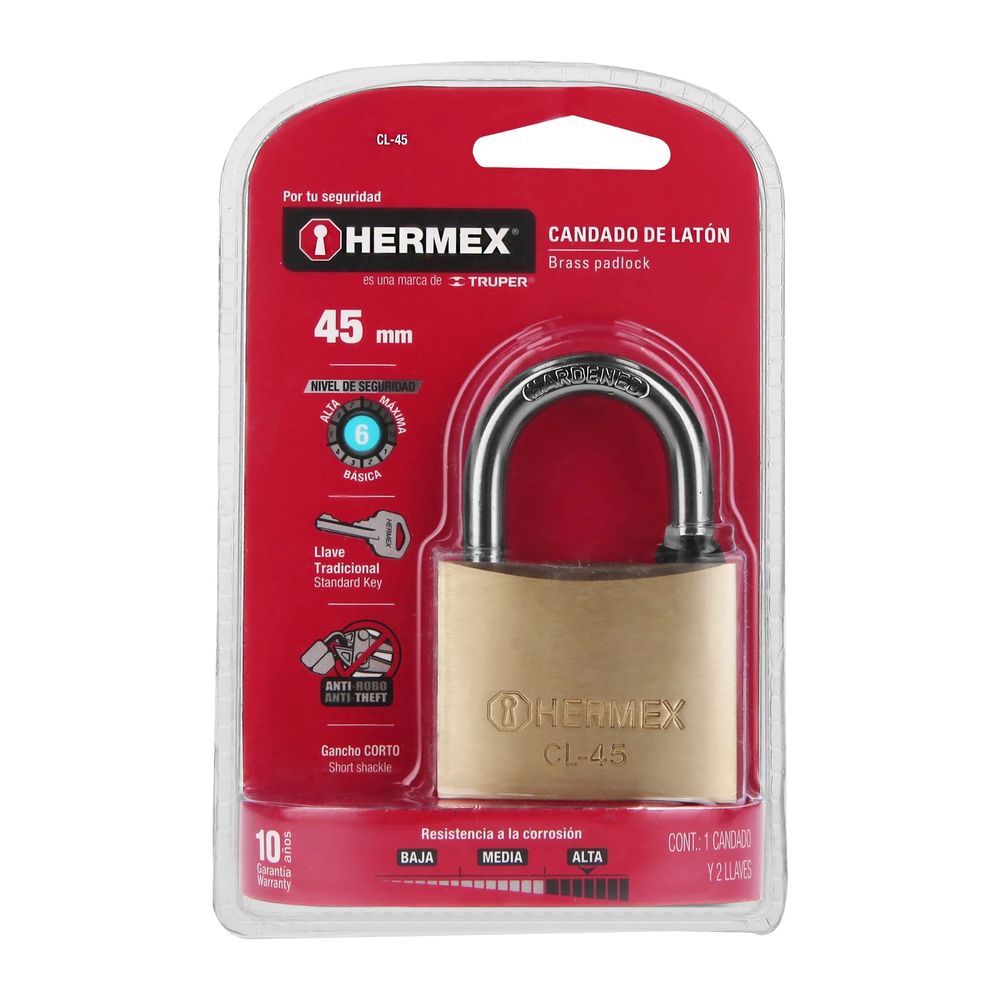 Candado de Latón 45MM Gancho Corto en Blíster, Hermex | Promart.pe ...