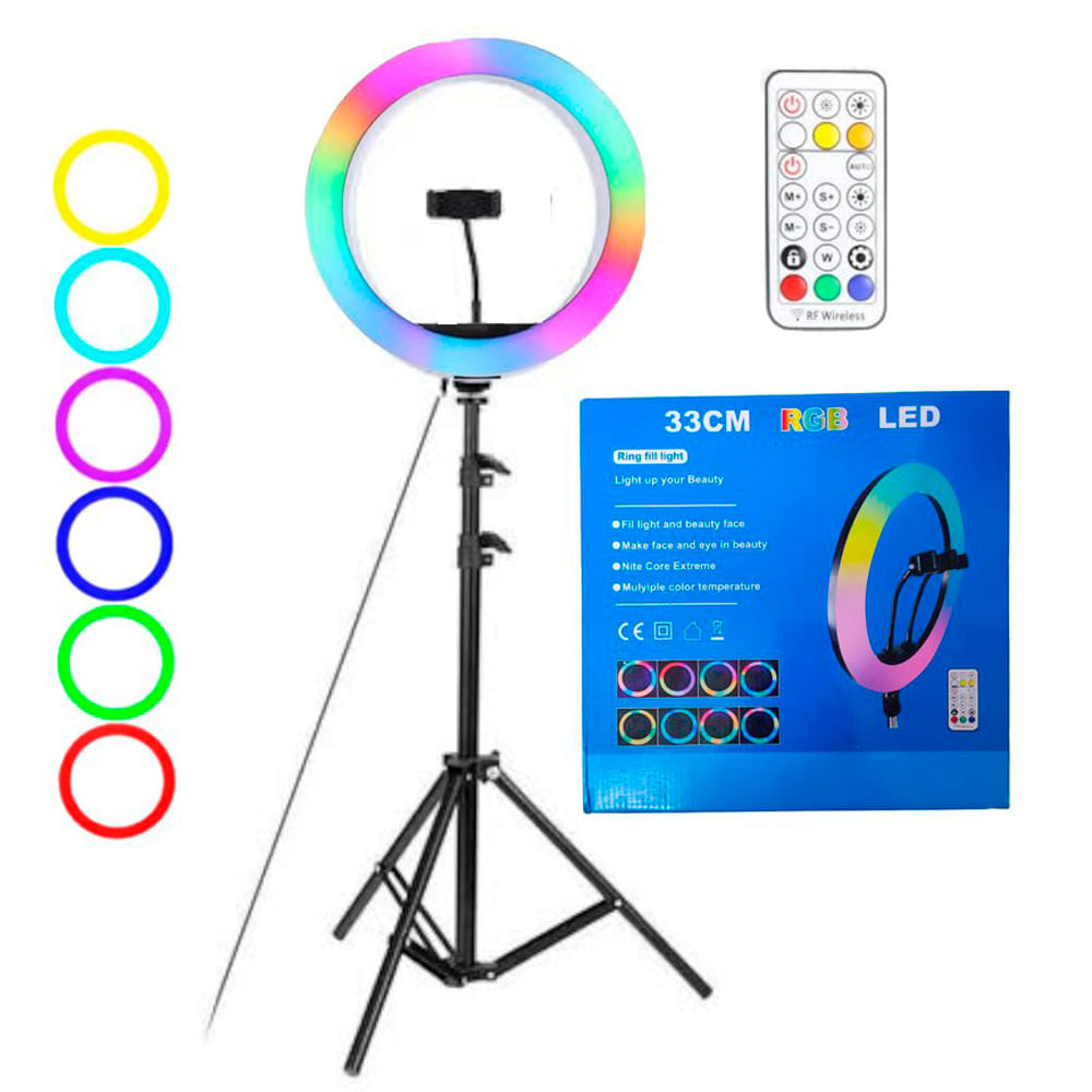 Aro de Led RGB 33 cm mas Trípode 2.1 M Con Control Inalámbrico - Promart