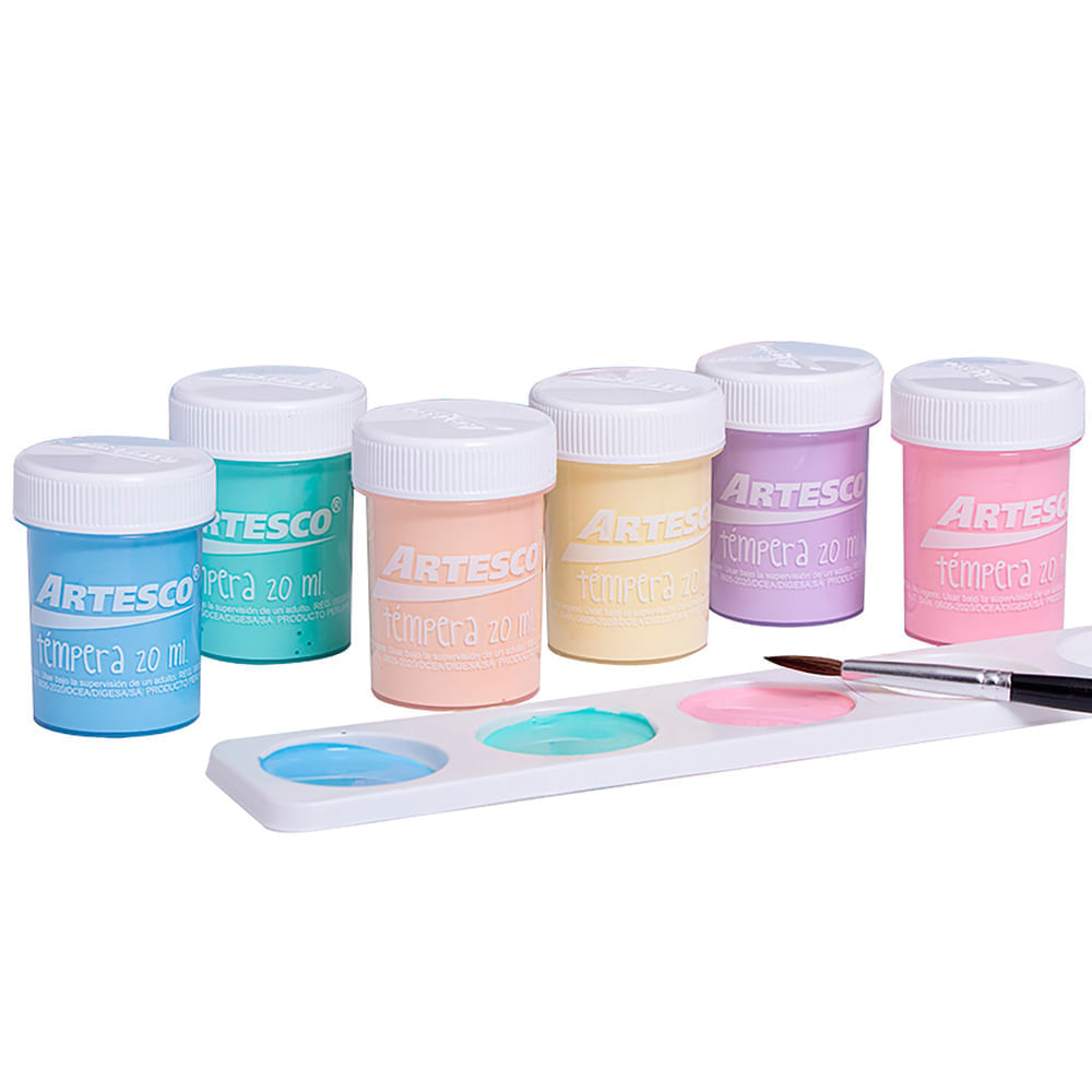 Set de Témperas ARTESCO Past Pote 20ml Paquete 6un + Pincel + Paleta ...