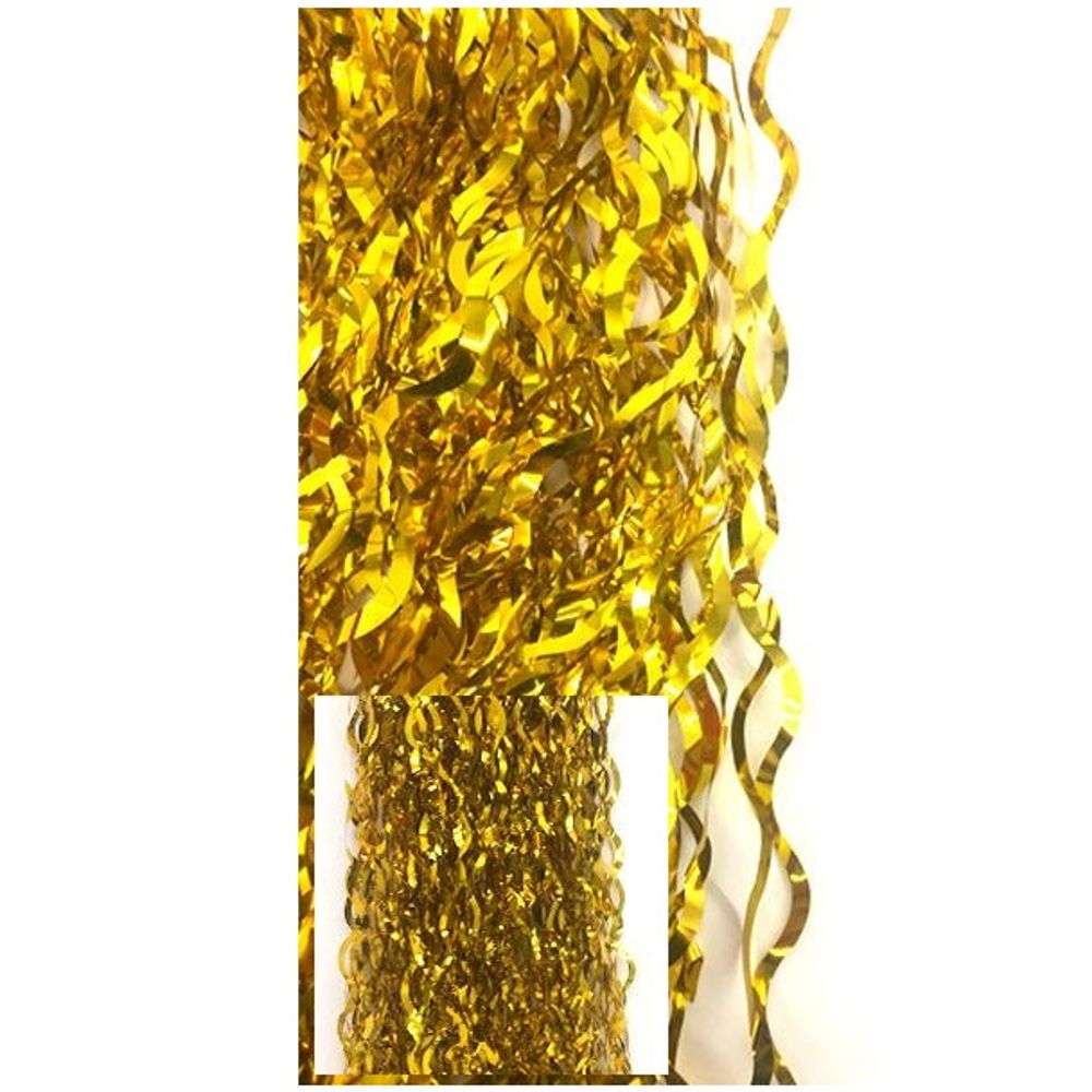 Cortina Metálica de Flecos Ondeados Curly Rizado Dorado - Promart