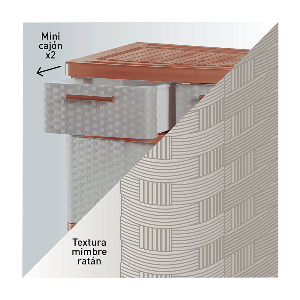Cómoda Comodina Mimbre Ratán #5 Cerezo Beige - Promart
