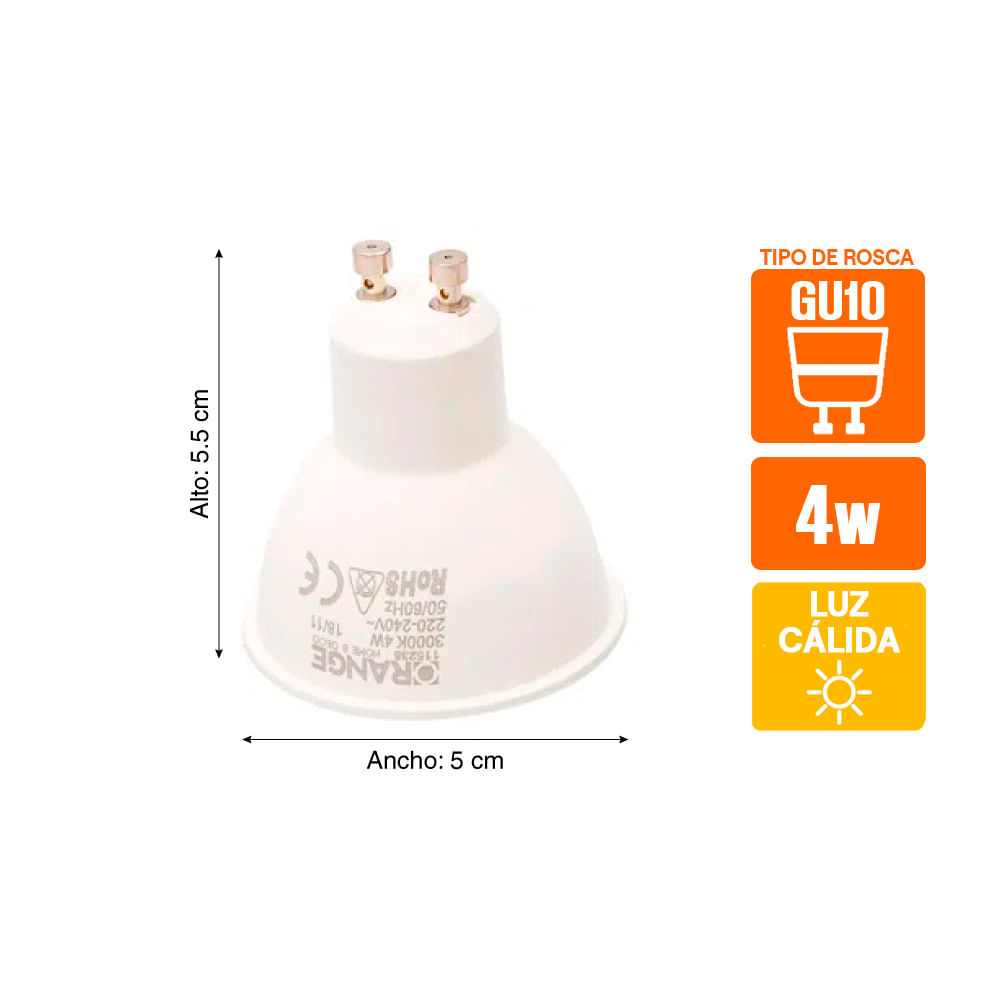 Foco LED GU10 4W Luz Cálida x3u - Promart