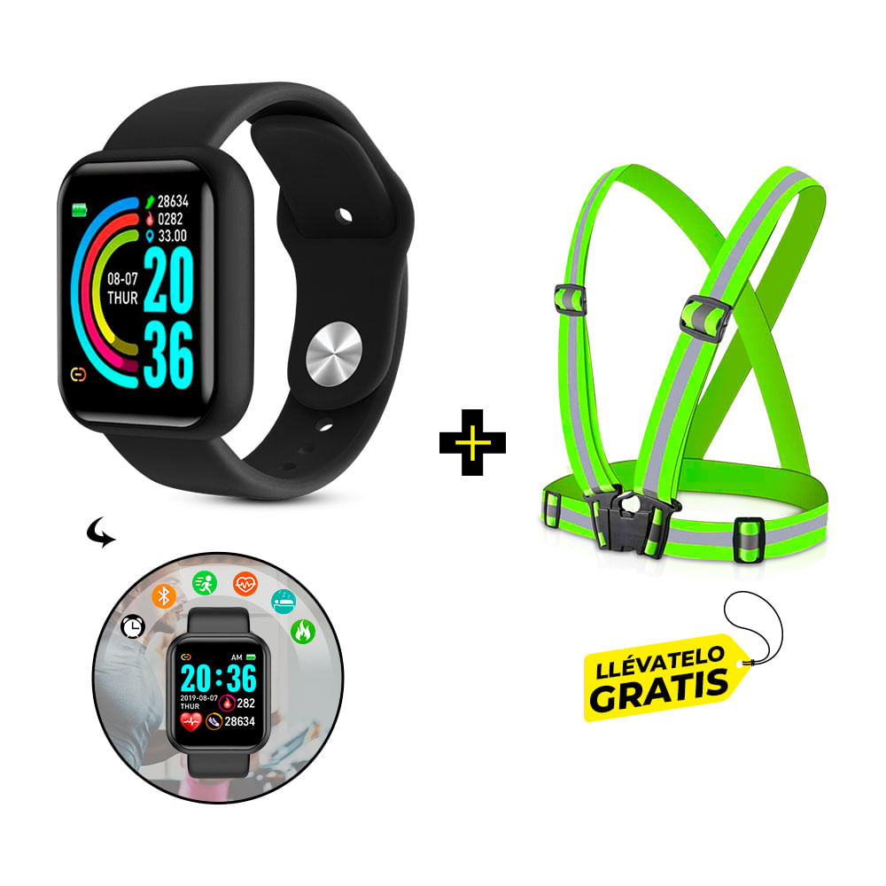Combo Smartwatch D20 + Chaleco Reflectivo (Verde) - Promart