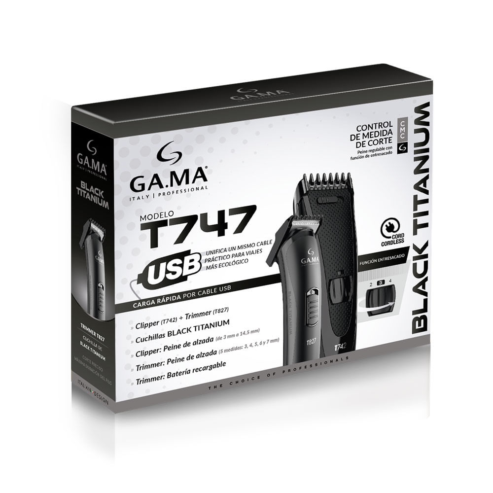 Kit Cortador Inalámbrico T742 + Afeitador T827 Titanium GAMA Negro ...