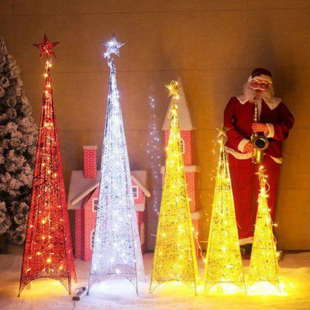 Árbol Triangular Escarchado con Luz LED + Estrella - Plateado 1.50 mt ...