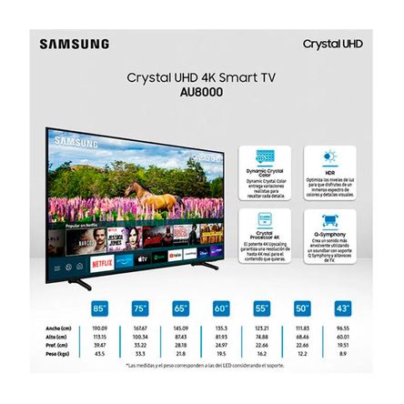 Televisor Samsung Crystal UHD 50" Ultra HD / 4K Smart TV UN50AU8000GXPE ...