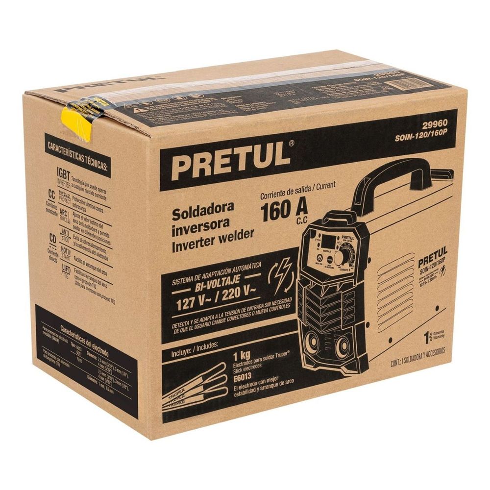 Maquina Soldadora Inversora Bi Voltaje 160A 127V/220V Pretul 29960 ...