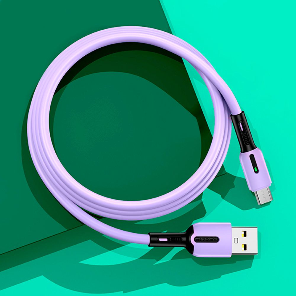 Cable Usams U51 USB a Micro Silicona Con Luz 1m Lila - Promart