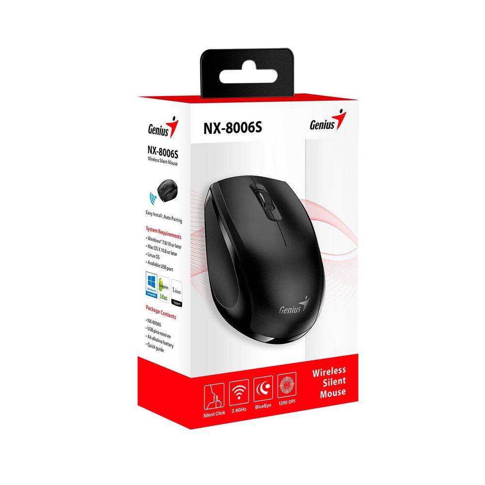 Mouse Genius Nx-8000S Wireless Blueeye Silent Black - Promart