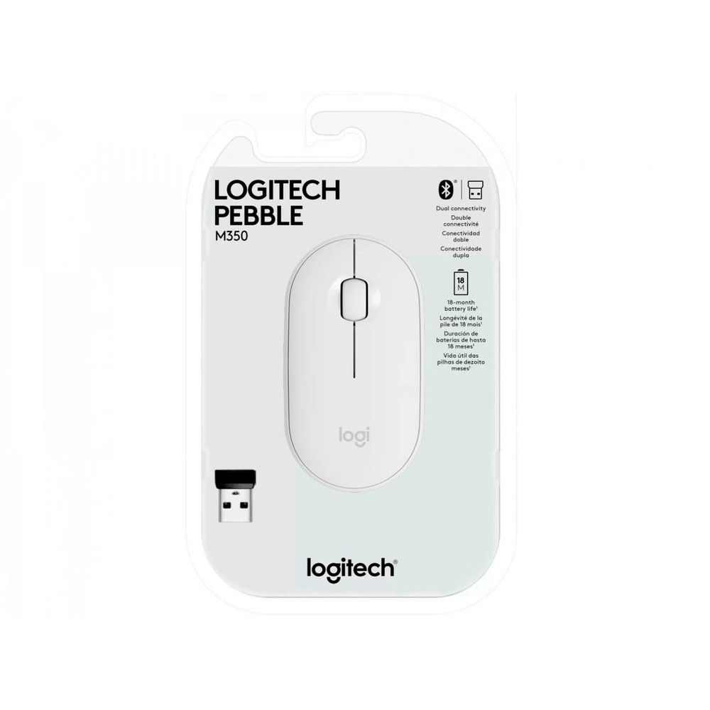 Mouse Logitech Pebble M350 Silent Wireless/Bluetooth White - Promart