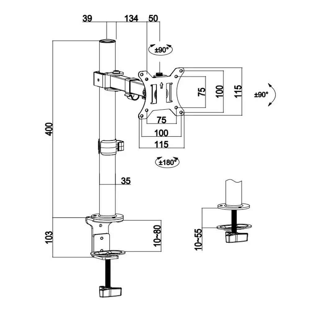 Rack para Monitor Vesa hasta 32 pulg. Regulable 100x100 75x75 8kg 180 ...