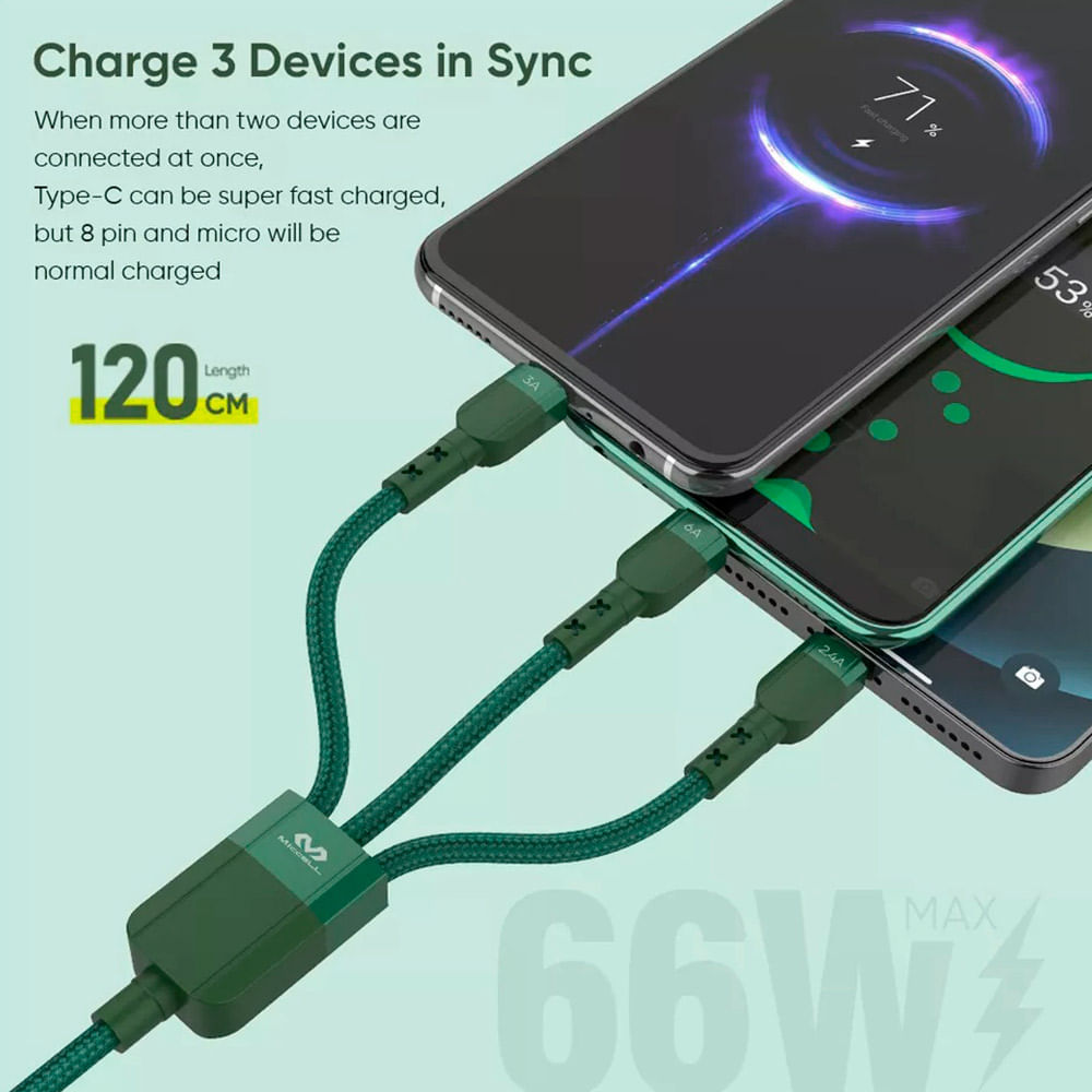 Cable de celular usb 66w 3 en 1 Negro Miccell - Promart