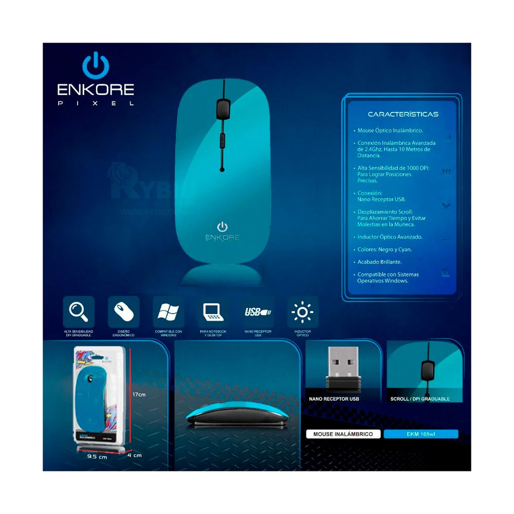 Mouse Enkore Pixel Ekm 108wl Celeste - Promart