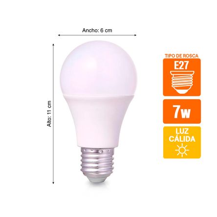 Foco LED Bulbo E27 7W Luz Cálida - Promart