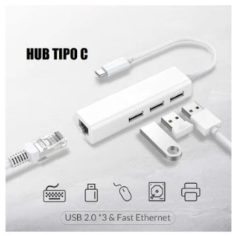 Hub adaptador tipo c a rj45 gigabit más 3 puertos usb 3.0 - Promart