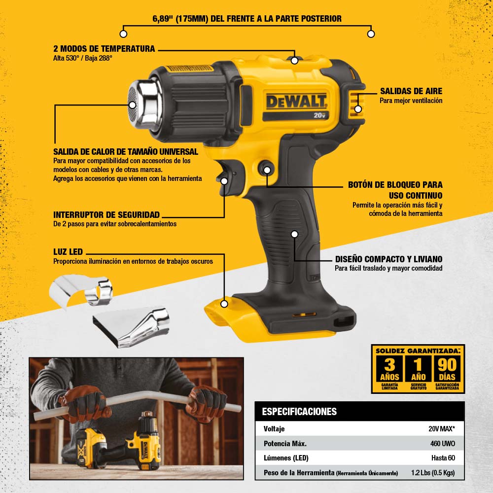 Pistola de Calor 20V DCE530B (Sin Bateria) Dewalt - Promart