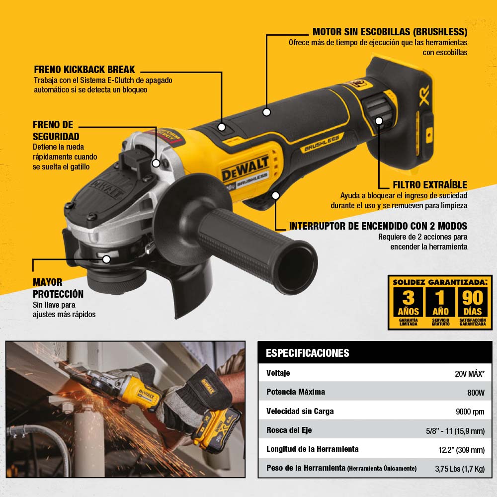 Amoladora Angular 4-1/2" 20V BRUSHLESS DCG413B (Sin Bateria) Dewalt ...