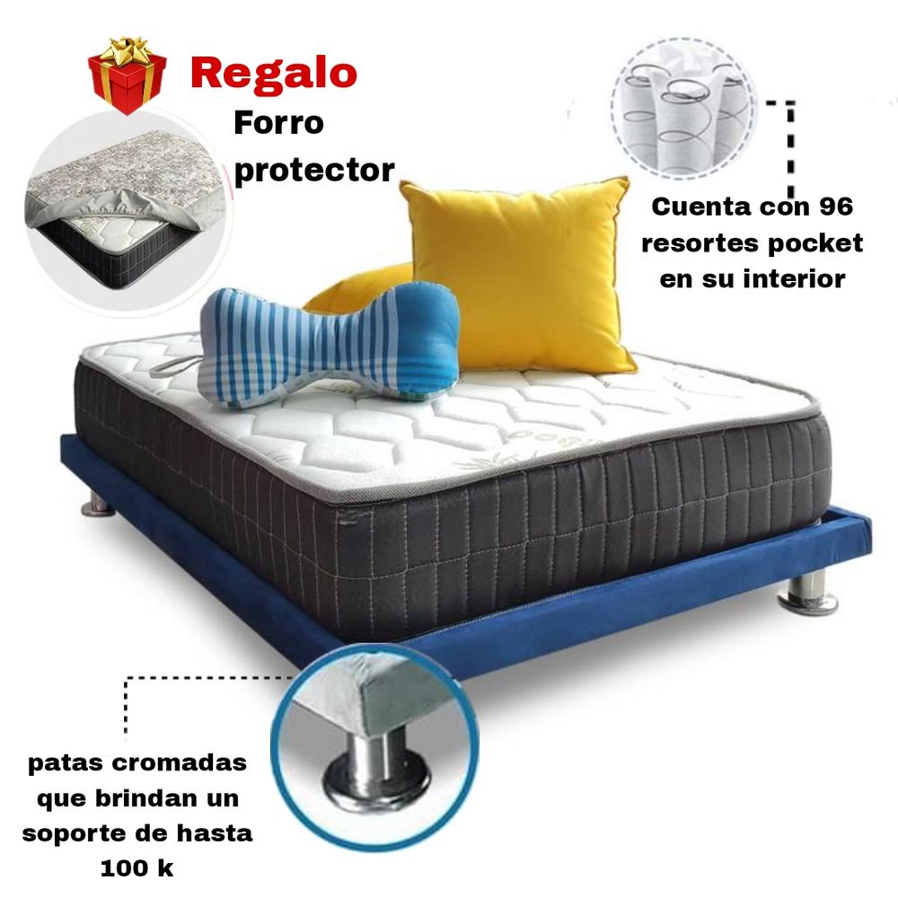 Cama + Tarima + almohada luxury pet azul - Promart