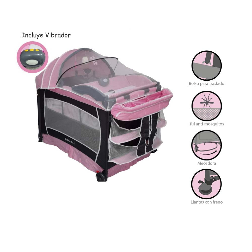Cuna Corral Baby Kits Para Bebe Verona Rosado - Promart