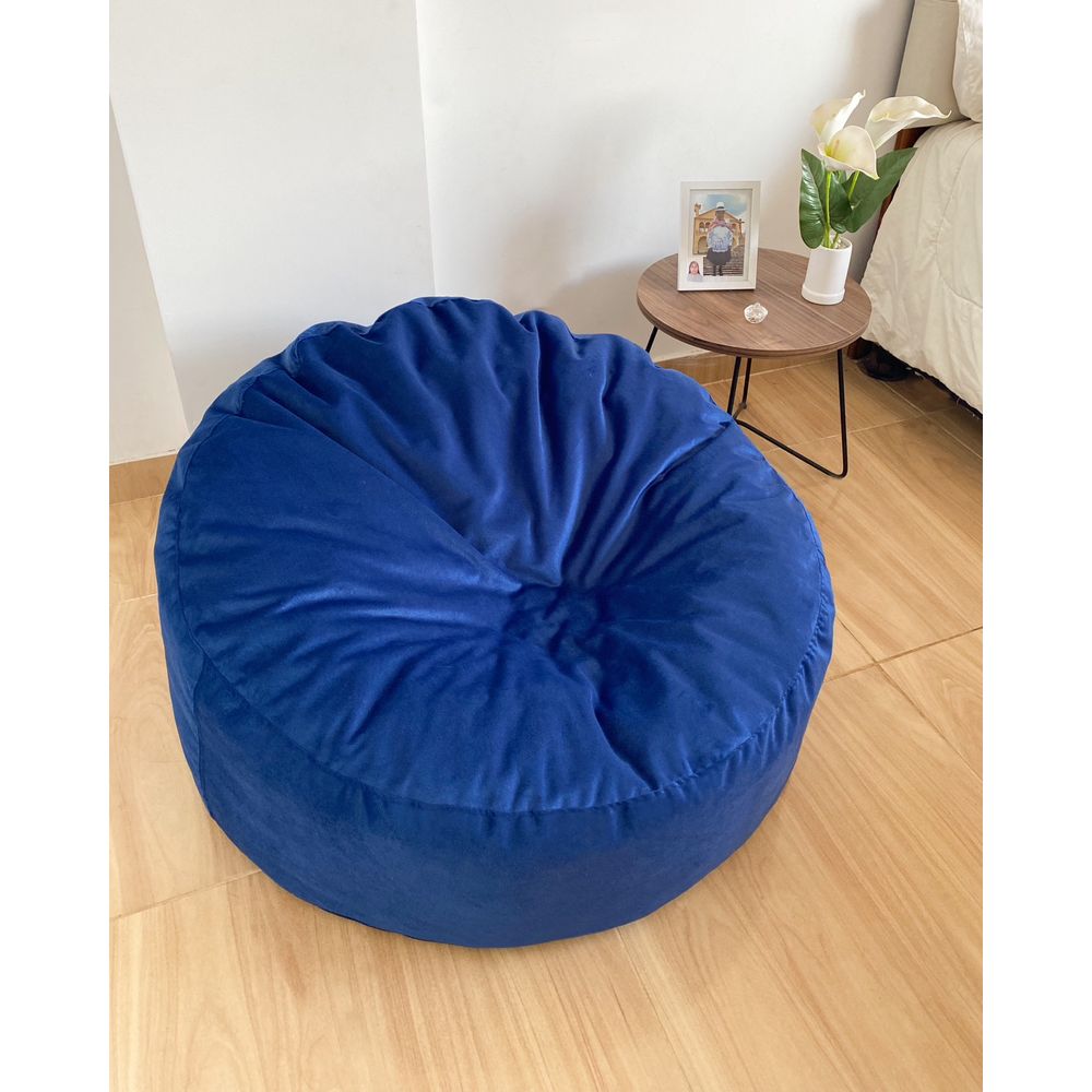 Puff Contemporany Grande PuffPerú en Terciopelo Azul - Promart