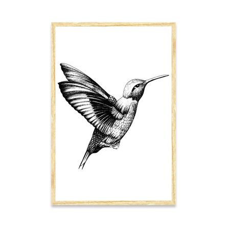 Cuadro Colibrí 3 30x30 Papel Fotográfico Marco madera natural - Promart