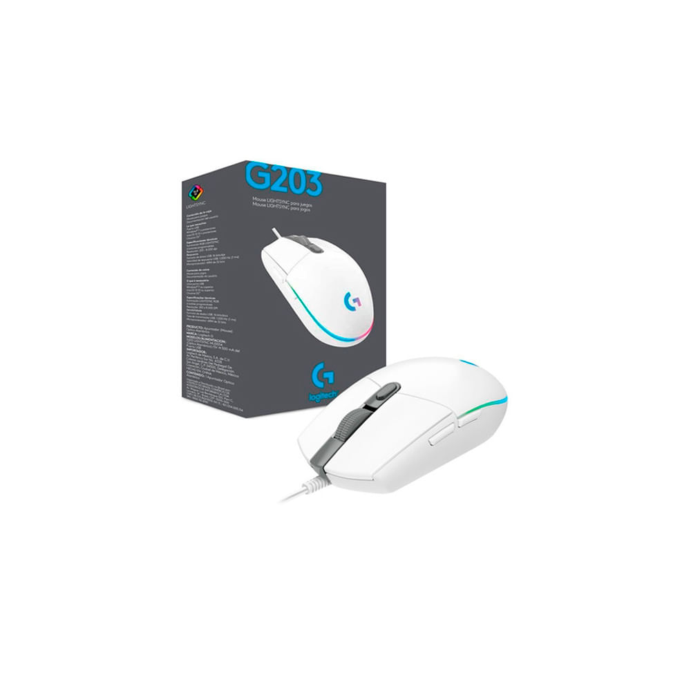 Mouse G203 Logitech Lightsync Optical 8000 Dpi Rgb White Promart