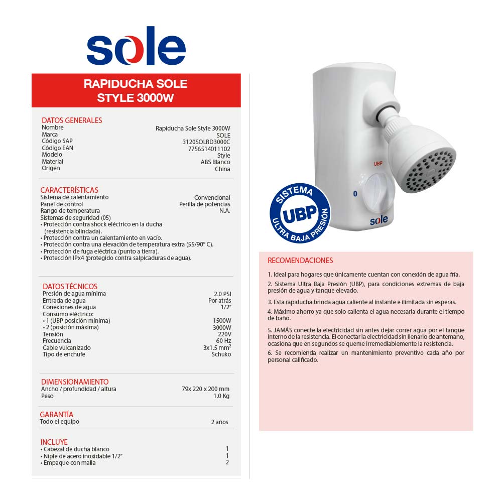 Rapiducha Sole Style 3000W - Promart