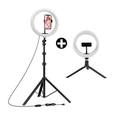 COMBO Aro de luz led con soporte para movil + Aro de luz led con ...