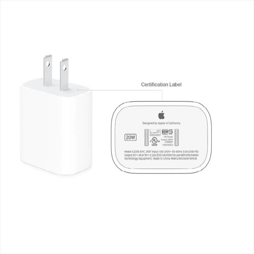 Adaptador de Corriente Apple Original 20W Tipo C Compatible iPhone iPad ...