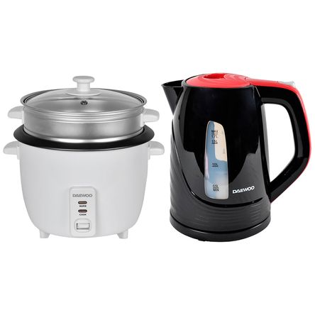Hervidor Inoxidable Negro Daewoo DEK-1308 1.7L + Olla Arrocera Antiadherente Daewoo DRC-422 1.5L ...