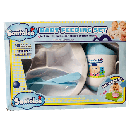 Set de alimentación Plato térmico & Taza Santolee para Bebe Celeste ...