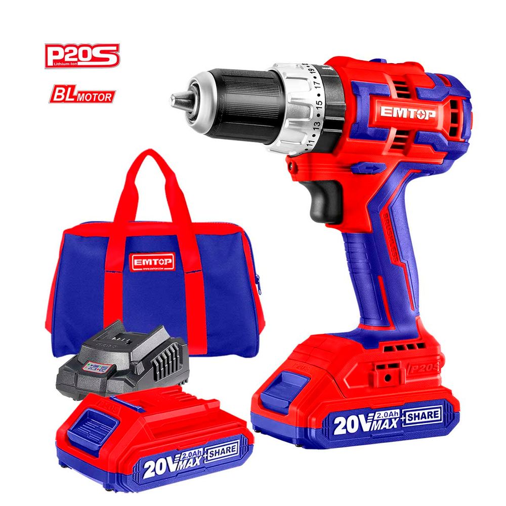 Taladro Percutor Emtop ECIDL20812 de 20 Voltios Brushless Mandril 1/2 ...