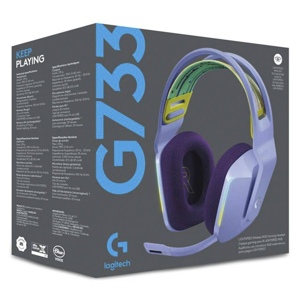Audifonos Gamer Logitech G733 RGB 7.1 Blue Voice Violeta - Promart